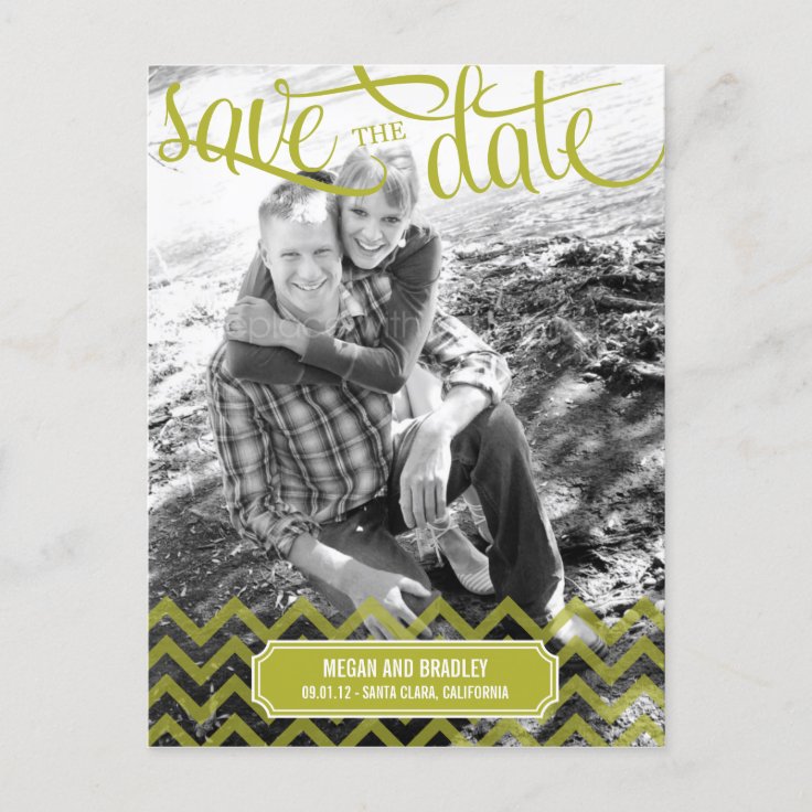 Funky Couple Save The Date Postcard - Green | Zazzle