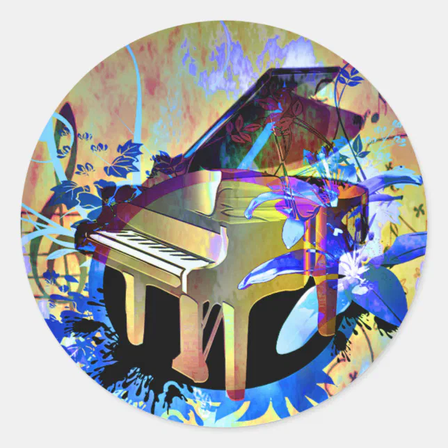 Funky Digitally Colored Piano Classic Round Sticker | Zazzle