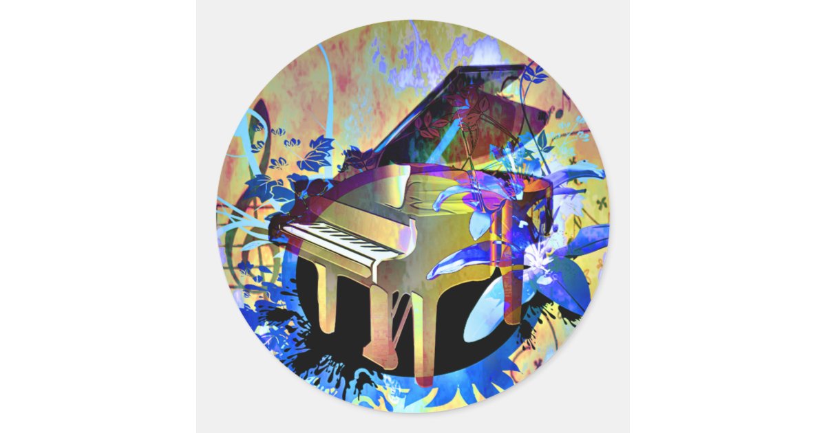 Funky Digitally Colored Piano Classic Round Sticker | Zazzle