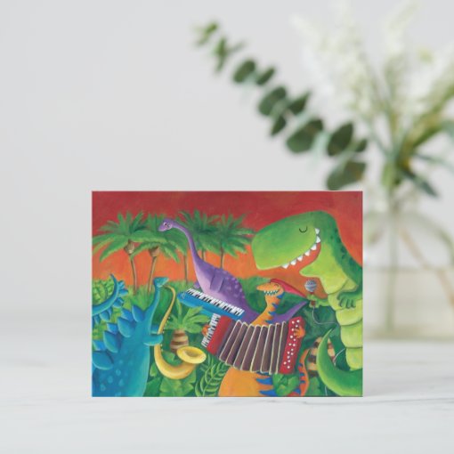 Funky Dinosaur Band Postcard | Zazzle