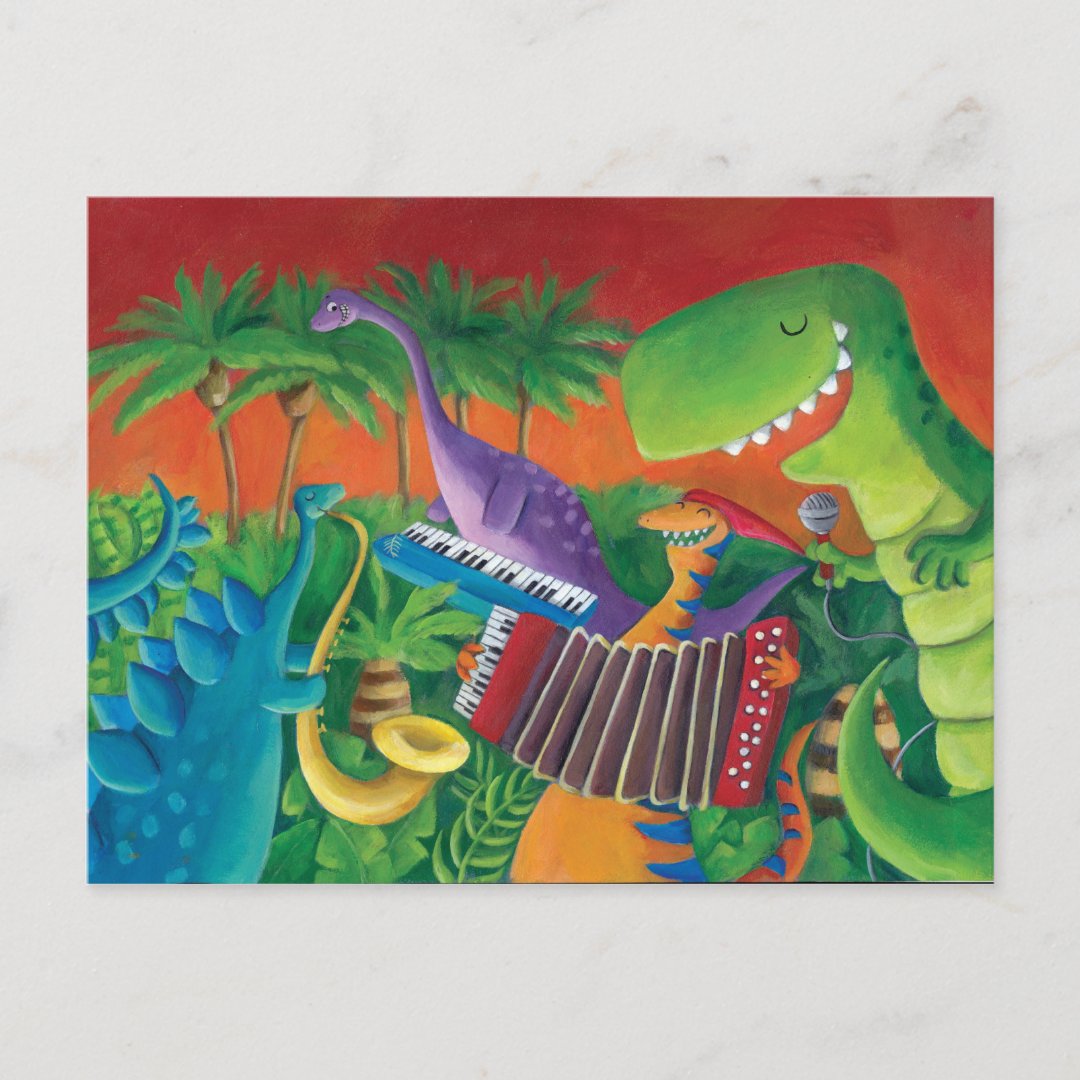Funky Dinosaur Band Postcard | Zazzle