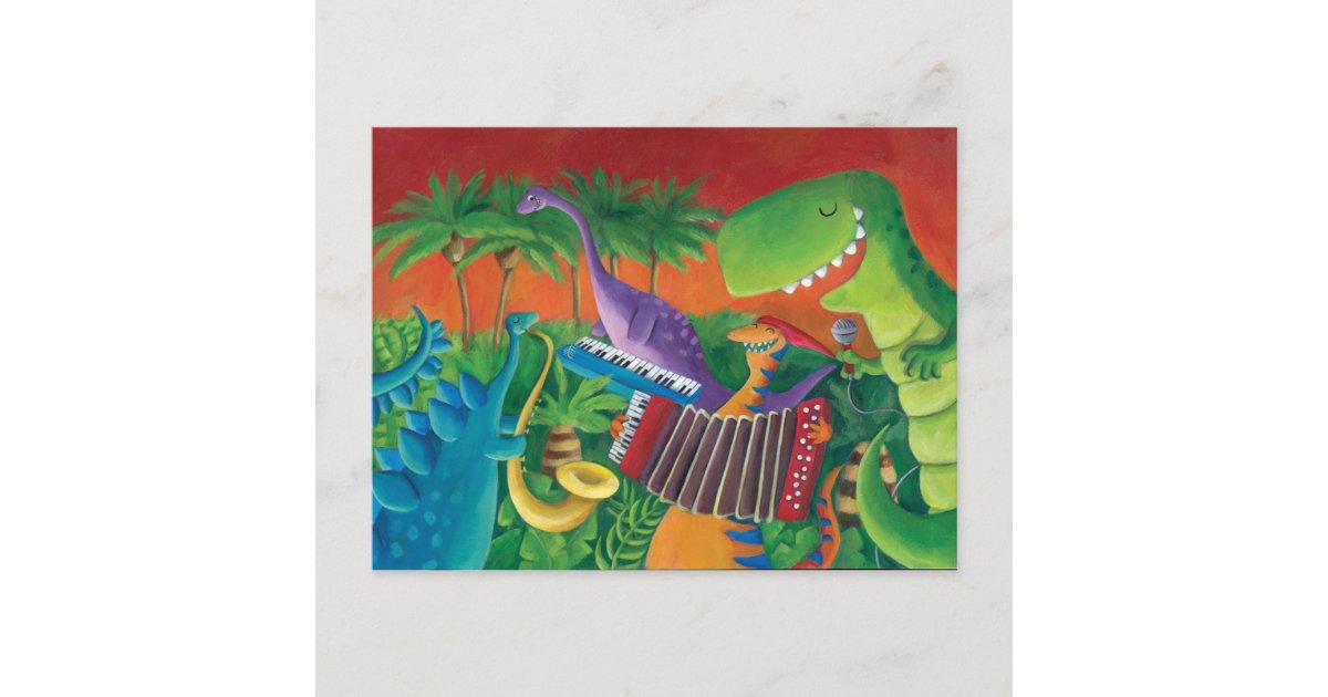 Funky Dinosaur Band Postcard | Zazzle