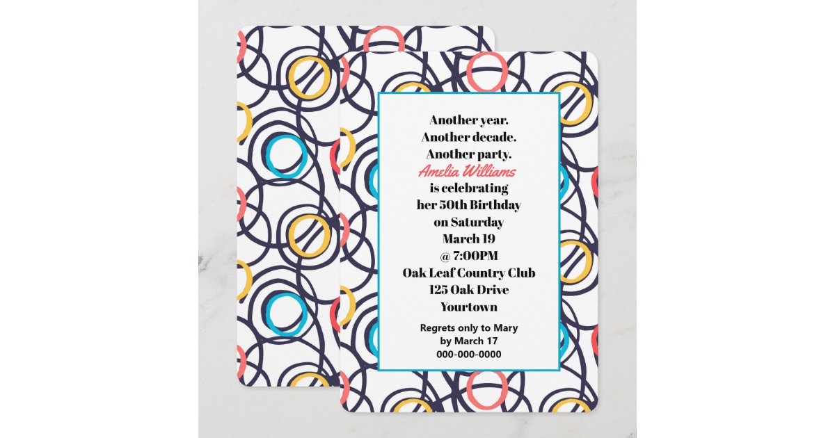 Funky Doodles 50th Birthday Party Invitation | Zazzle