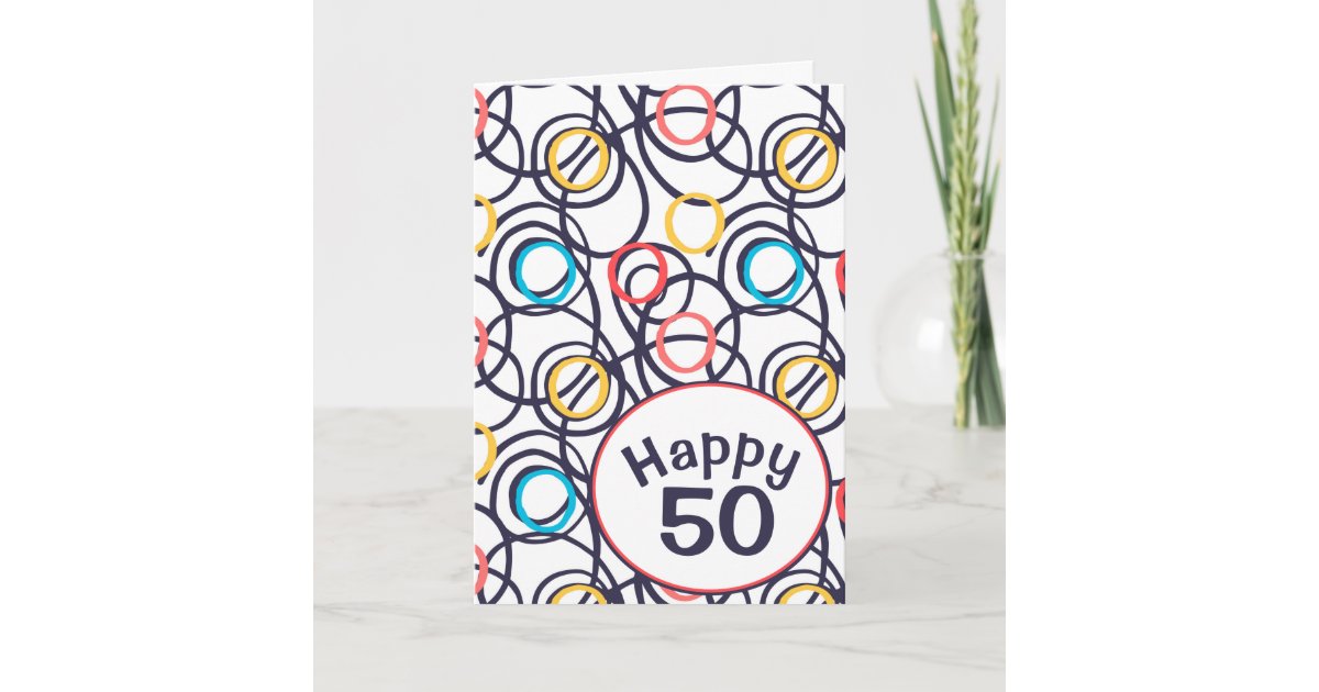 Funky Doodles for 50th Birthday Card | Zazzle