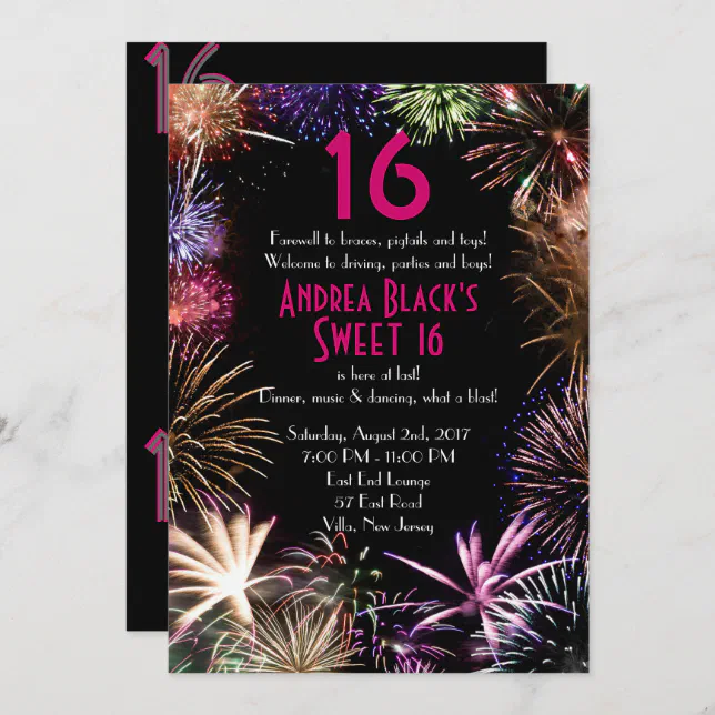 Funky Fireworks Sweet 16 Birthday Invitation | Zazzle