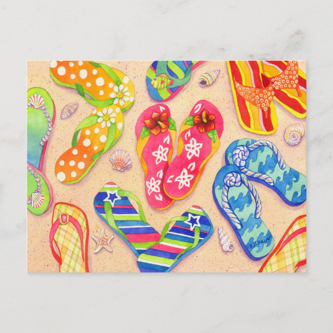 Funky Flip Flops Postcard | Zazzle
