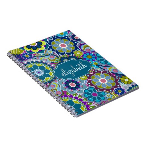 Funky Floral Pattern with Custom Name Notebook | Zazzle