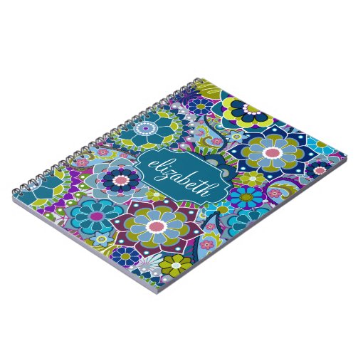 Funky Floral Pattern with Custom Name Notebook | Zazzle