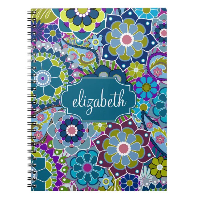 Funky Floral Pattern with Custom Name Notebook | Zazzle