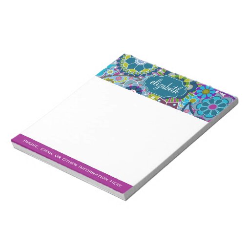 Funky Floral Pattern with Custom Name Notepad | Zazzle