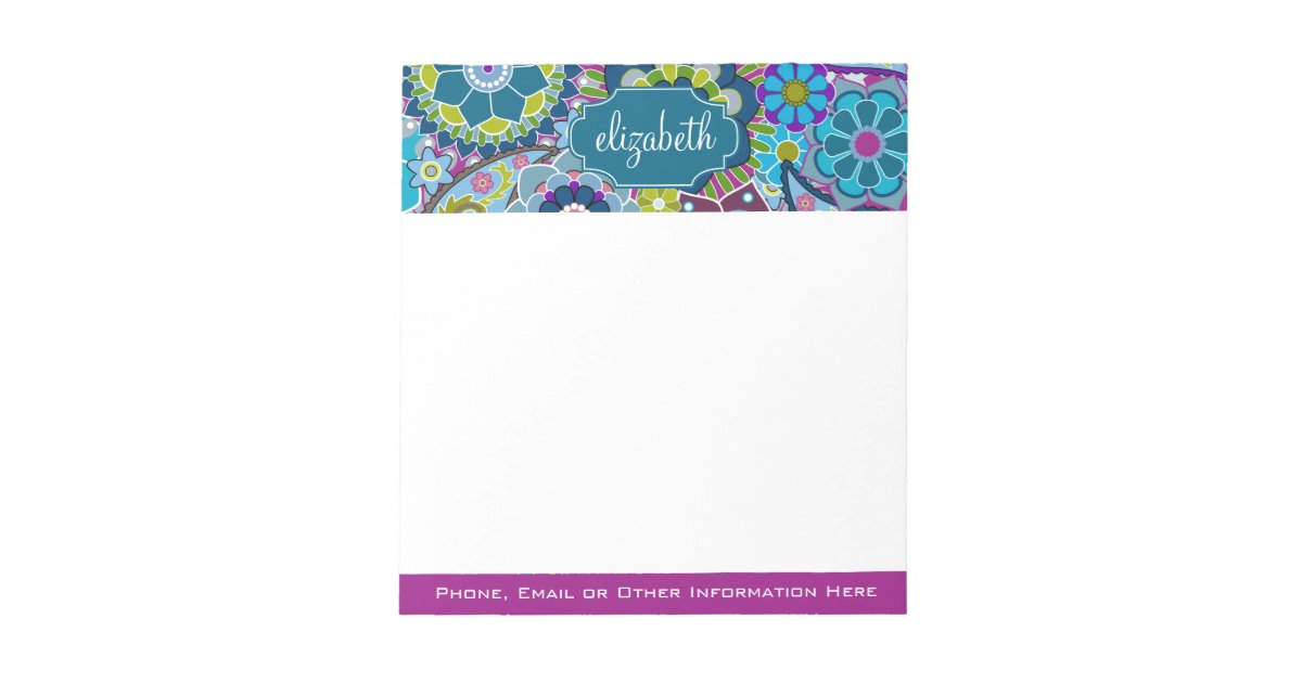 Funky Floral Pattern with Custom Name Notepad | Zazzle