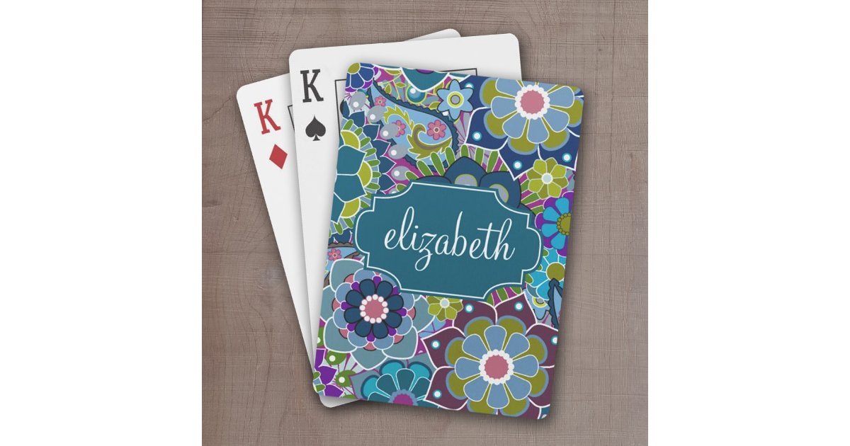 Funky Floral Pattern with Custom Name Poker Cards | Zazzle