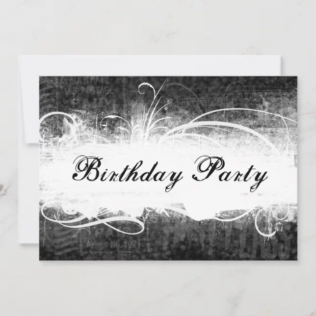 Funky Fresh Black Grunge Birthday Party Invitation | Zazzle