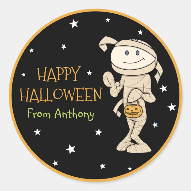 Funky Friends Personalized Mummy Halloween Sticker | Zazzle