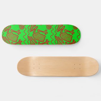 Funky Frog Lime Green Red Toad Kids Doodle Art Skateboard Deck | Zazzle