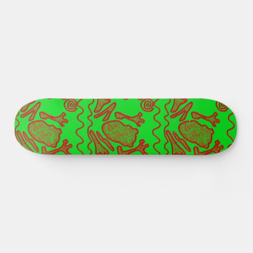 Funky Frog Lime Green Red Toad Kids Doodle Art Skateboard Deck | Zazzle