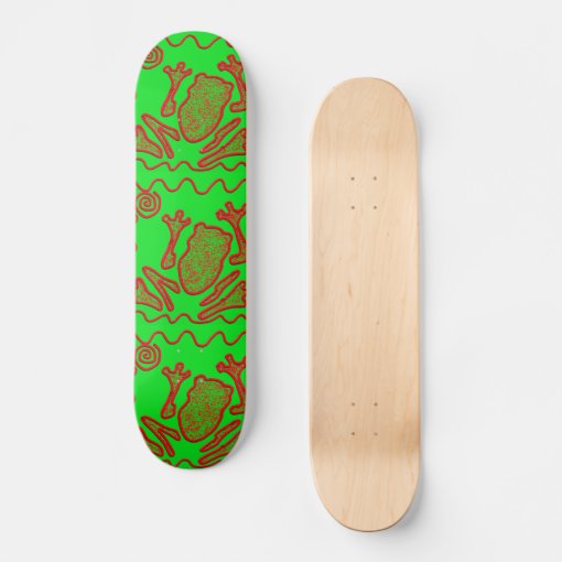 Funky Frog Lime Green Red Toad Kids Doodle Art Skateboard Deck | Zazzle