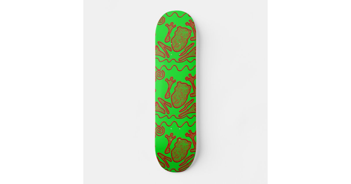 Funky Frog Lime Green Red Toad Kids Doodle Art Skateboard Deck | Zazzle
