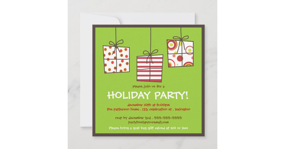 Funky Gifts Holiday Grab Bag Party Invitation | Zazzle