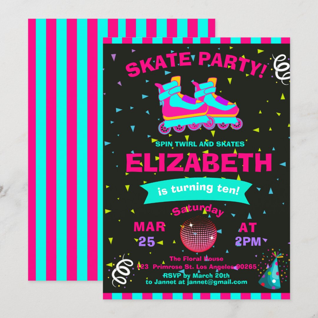 Funky Girl Roller Skate Chalkboard Birthday Party Invitation | Zazzle