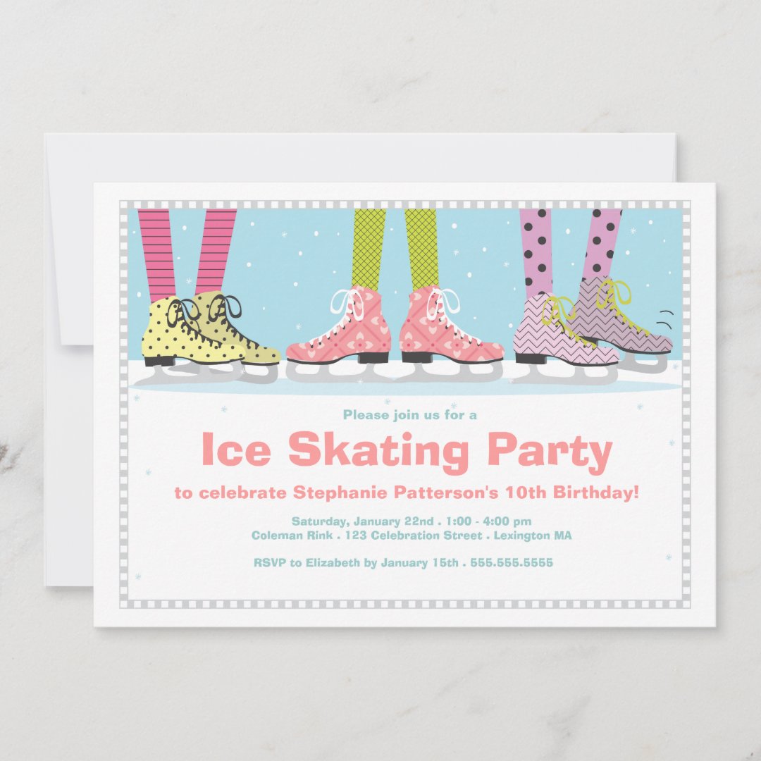 Funky Girls Ice Skating Birthday Party Invitation | Zazzle
