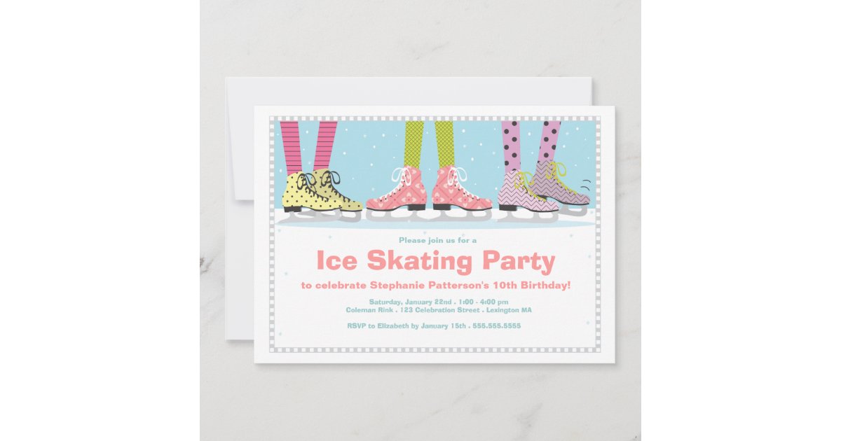 Funky Girls Ice Skating Birthday Party Invitation | Zazzle
