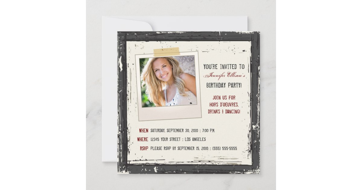 Funky Grunge Birthday Party Invitation (black) | Zazzle