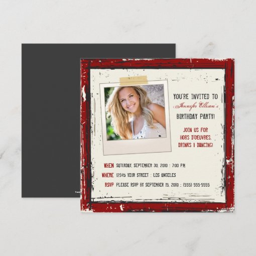 Funky Grunge Birthday Party Invitation (cranberry) | Zazzle