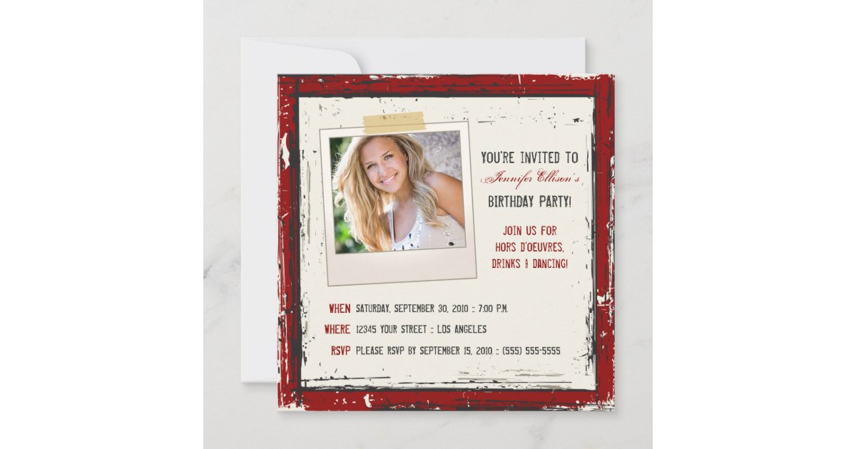 Funky Grunge Birthday Party Invitation (cranberry) | Zazzle