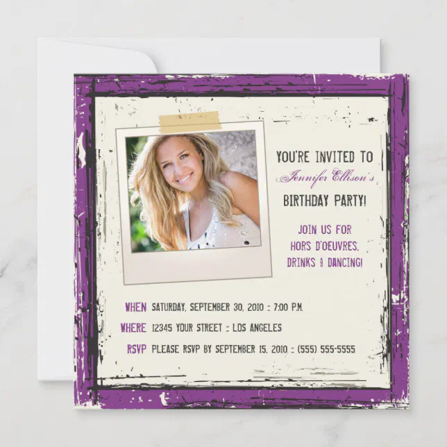 Funky Grunge Birthday Party Invitation (lavender) | Zazzle