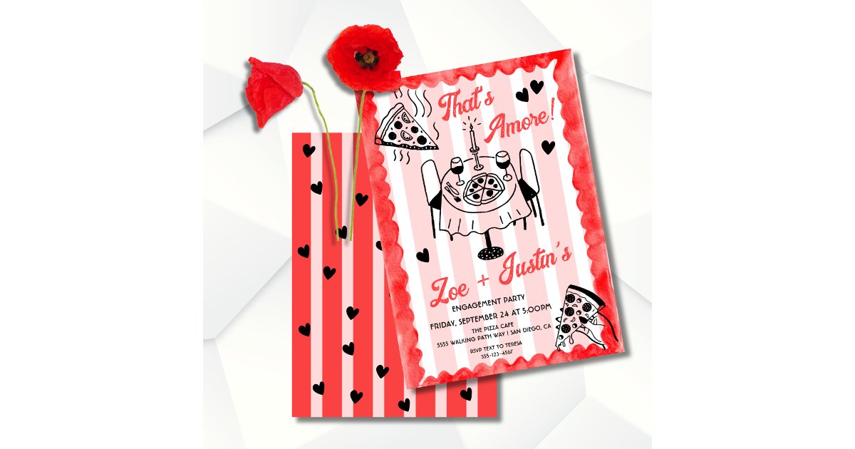 Funky Hand drawn Pizza Engagement Party Invitation | Zazzle