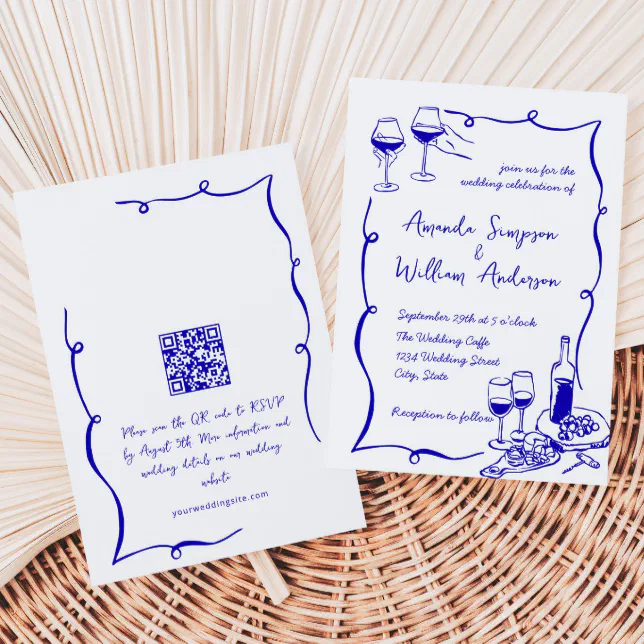 Funky Hand Drawn Scribble Retro Wedding Qr Code Invitation Zazzle