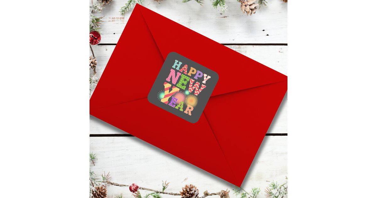 Funky happy new year square sticker | Zazzle
