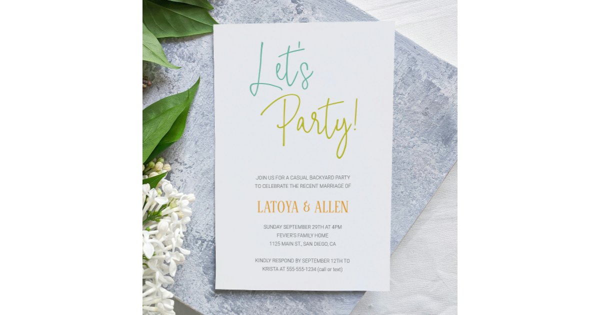 Funky Let's Party Casual Reception Elopement Invitation | Zazzle