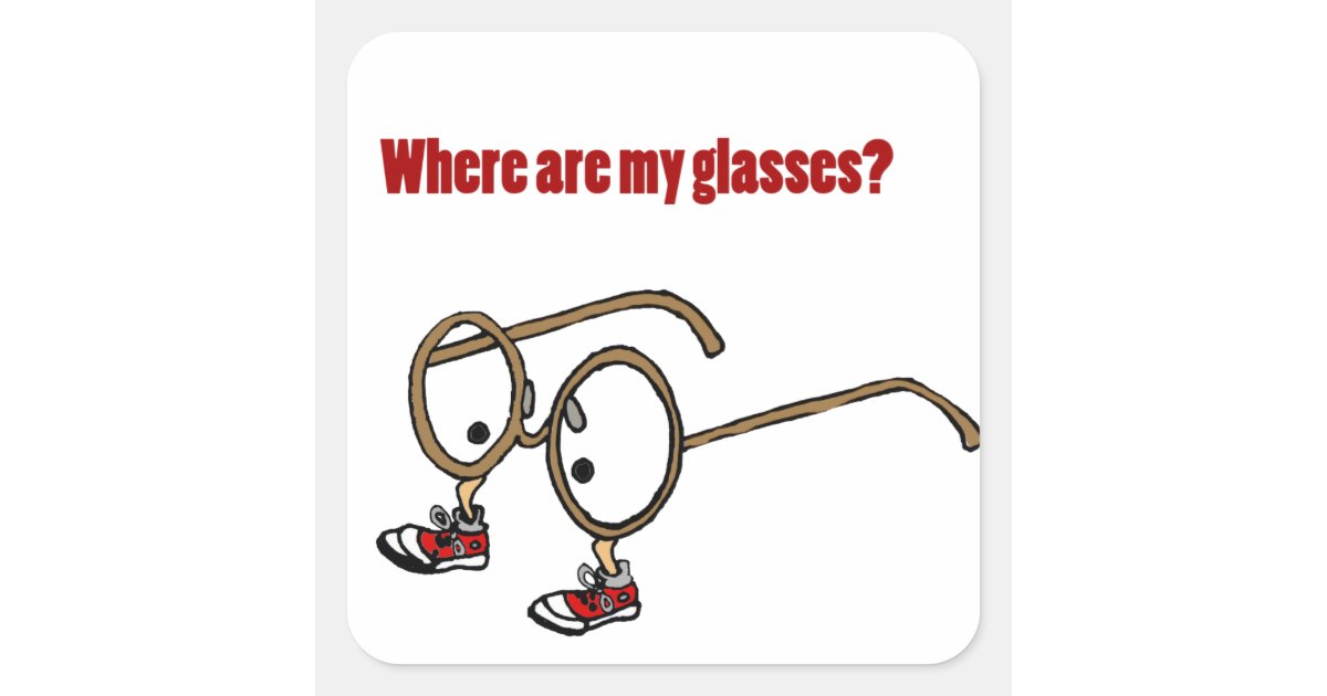 Funky Lost Eyeglasses Cartoon Square Sticker | Zazzle