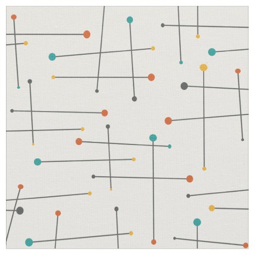 Funky Mid Century Lines And Dots Pattern Fabric | Zazzle