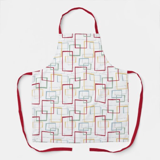 Funky Mid Century Red Blue Green Yellow Squares Apron | Zazzle