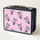 Funky Modern Girly Zebra Pink Personalized Name Metal Lunch Box | Zazzle