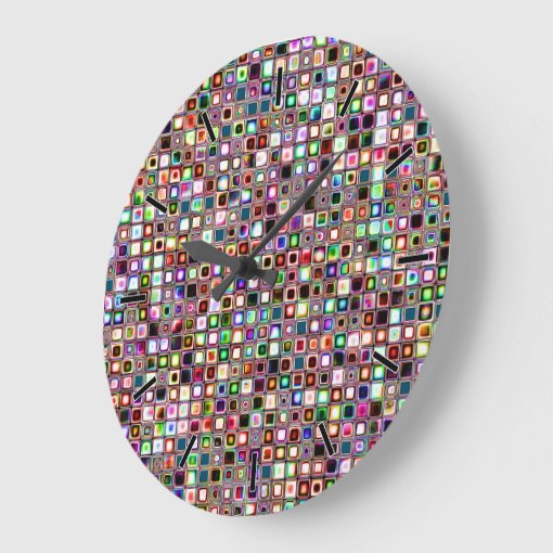 Funky Mosaic Tiles Pattern With Jewel Tones Large Clock | Zazzle