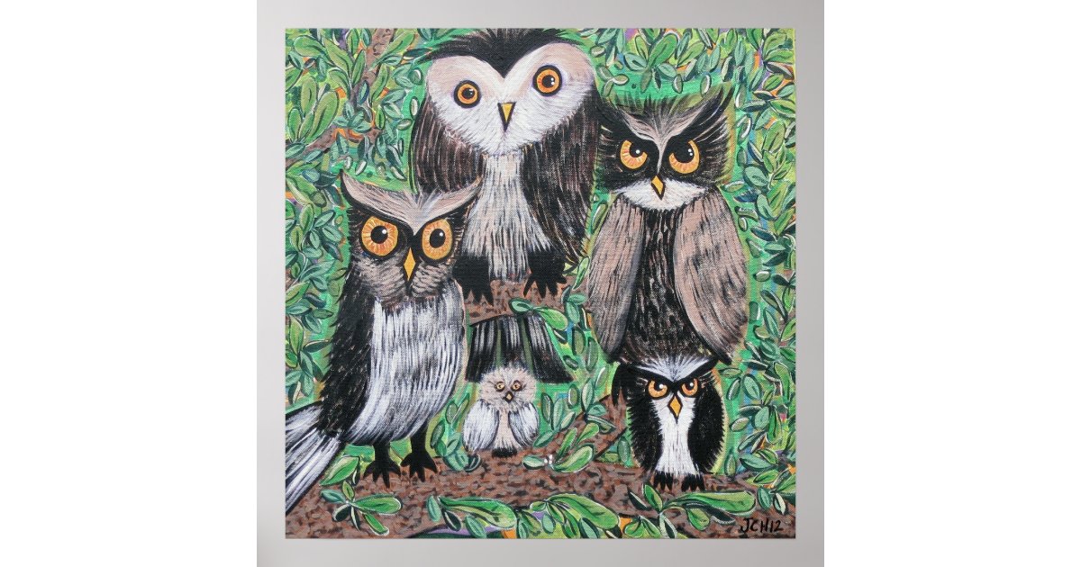 Funky Owls Acrylic Art Poster | Zazzle