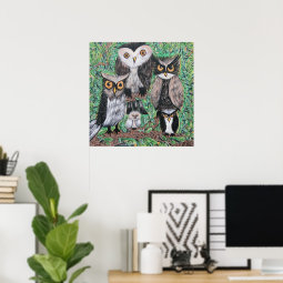 Funky Owls Acrylic Art Poster | Zazzle