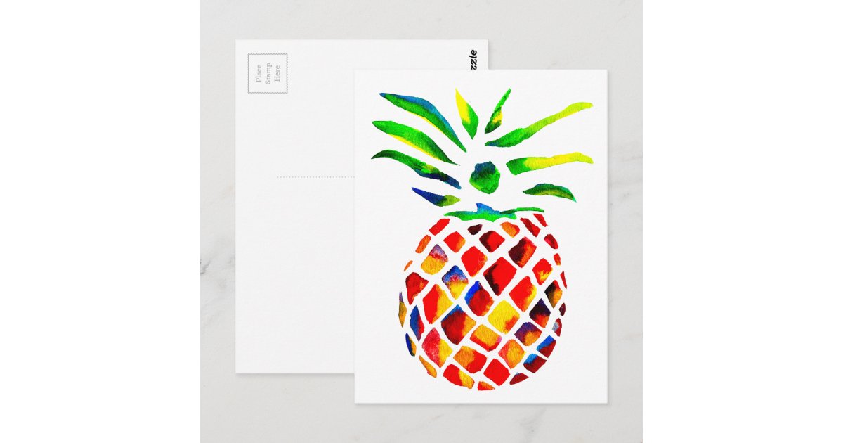 Funky pineapple art postcard | Zazzle