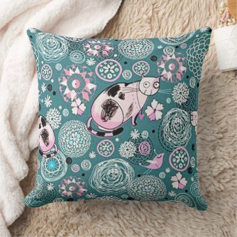 Funky Pink KItty Cat Pattern Throw Pillow | Zazzle