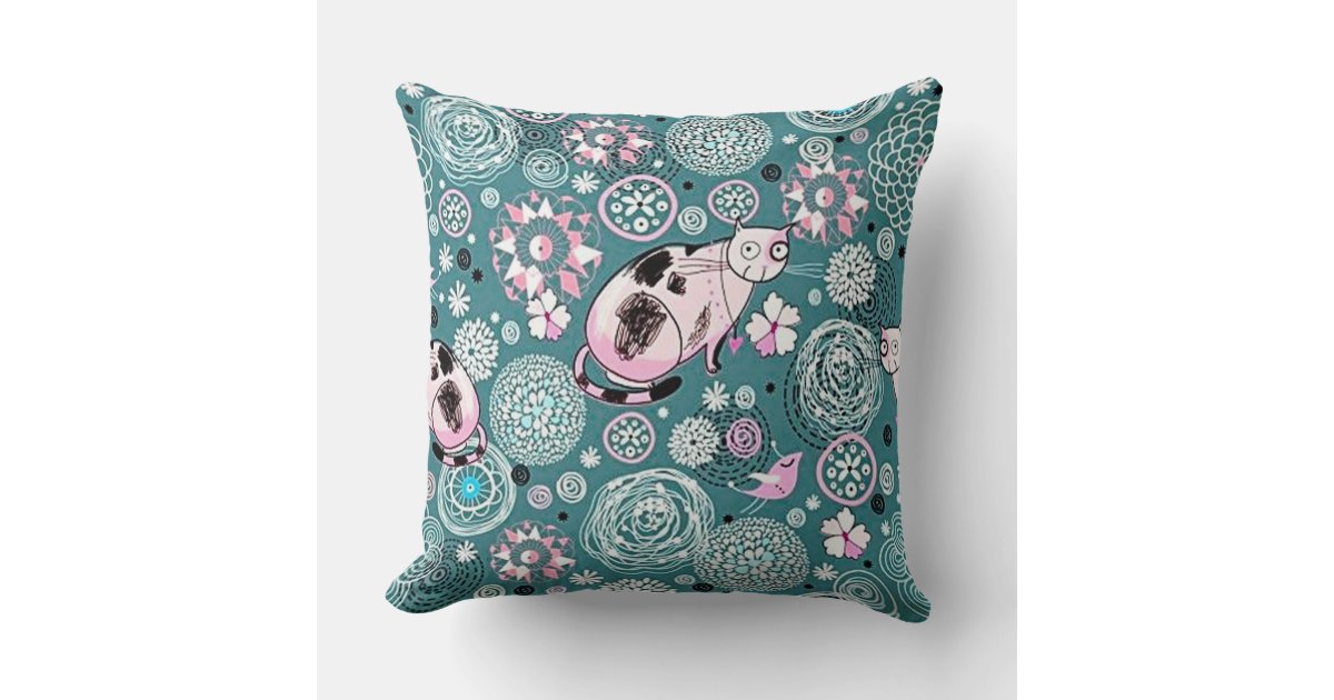 Funky Pink KItty Cat Pattern Throw Pillow | Zazzle
