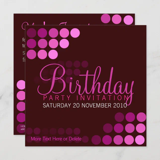 Funky Pink Party Birthday Invitation | Zazzle