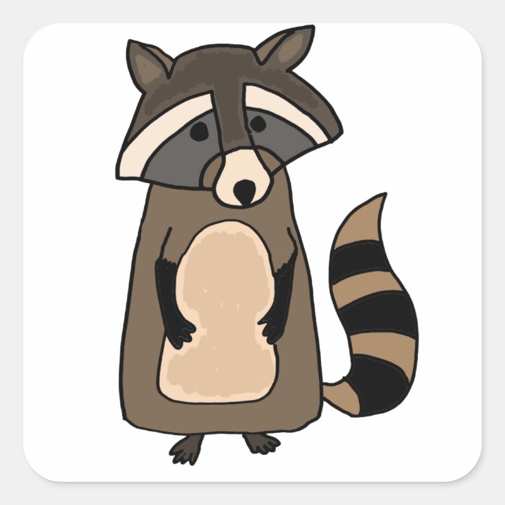 Funky Raccoon Cartoon Square Sticker | Zazzle