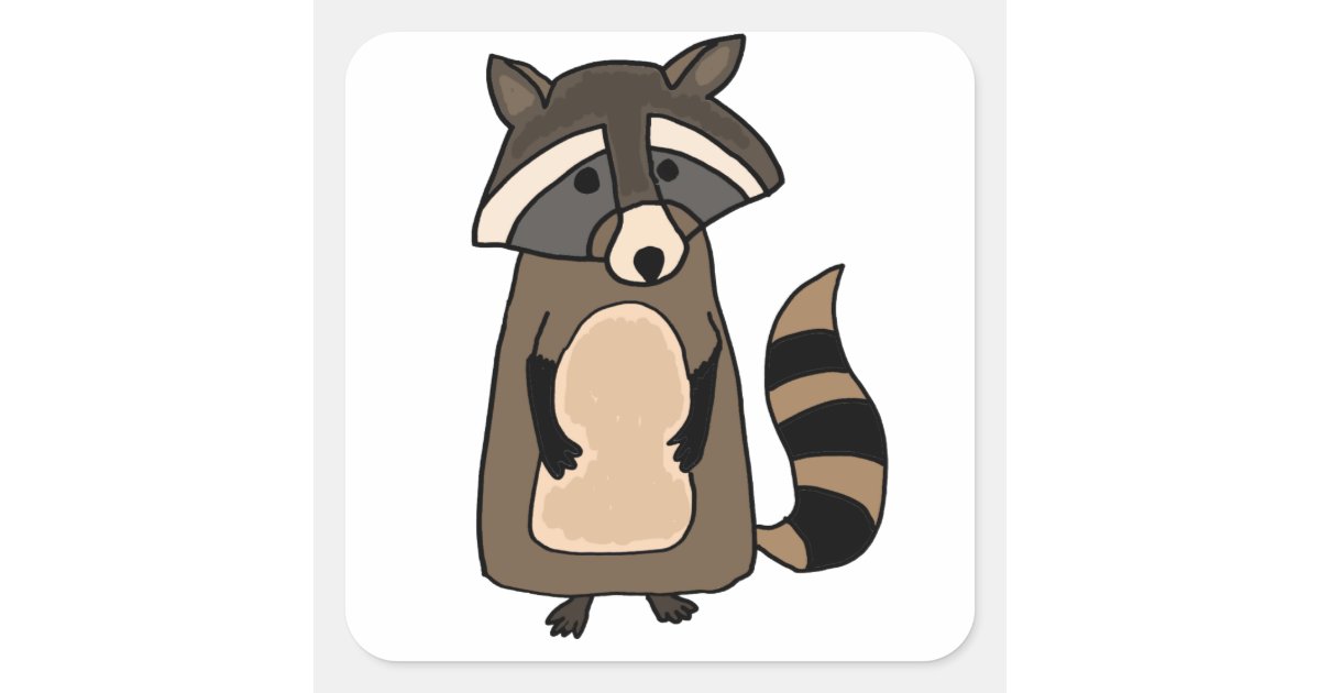 Funky Raccoon Cartoon Square Sticker | Zazzle
