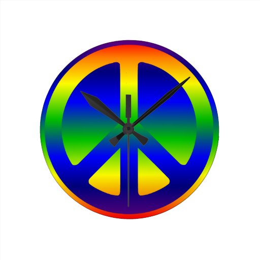 Funky Rainbow Peace Symbol Wallclocks | Zazzle