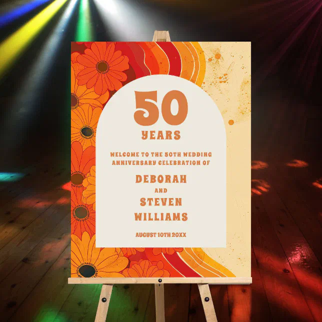 Funky Retro 50th Wedding Anniversary Welcome Sign | Zazzle