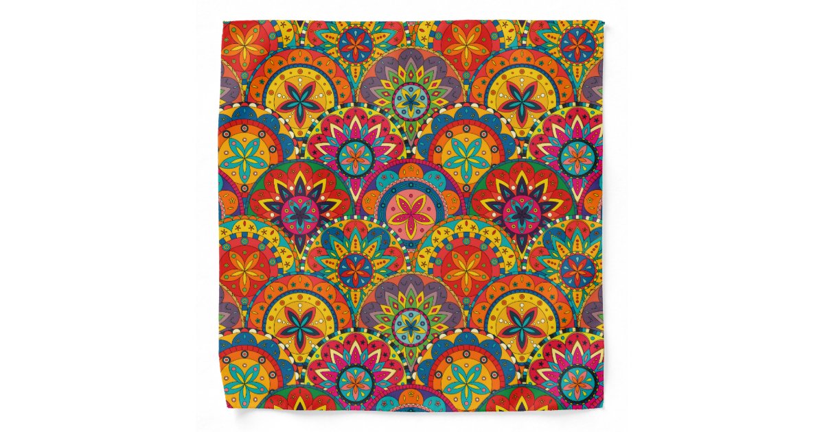 Funky Retro Colorful Mandala Pattern Bandana | Zazzle